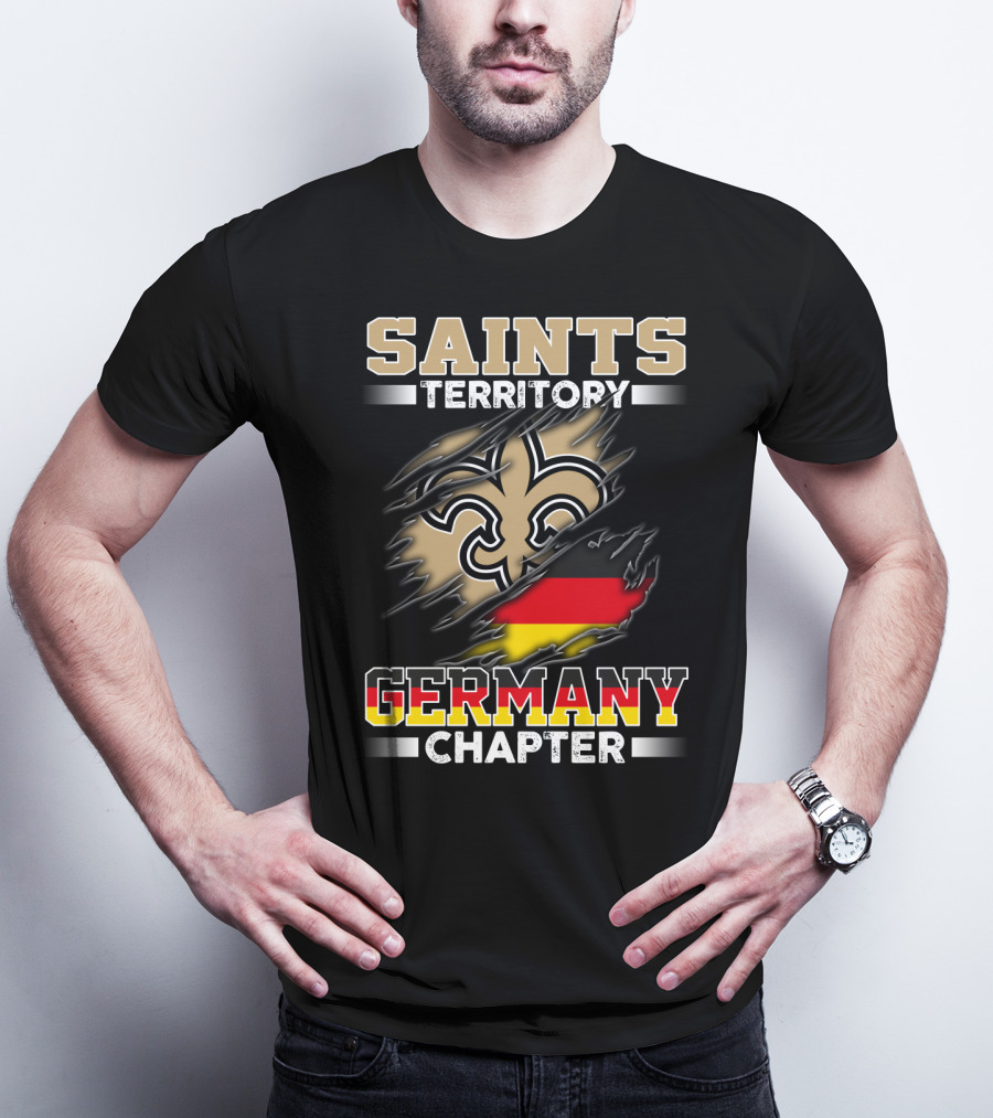 Saints Territory Germany Chapter Fleur-De-Lis German Flag Ripping T-Shirt