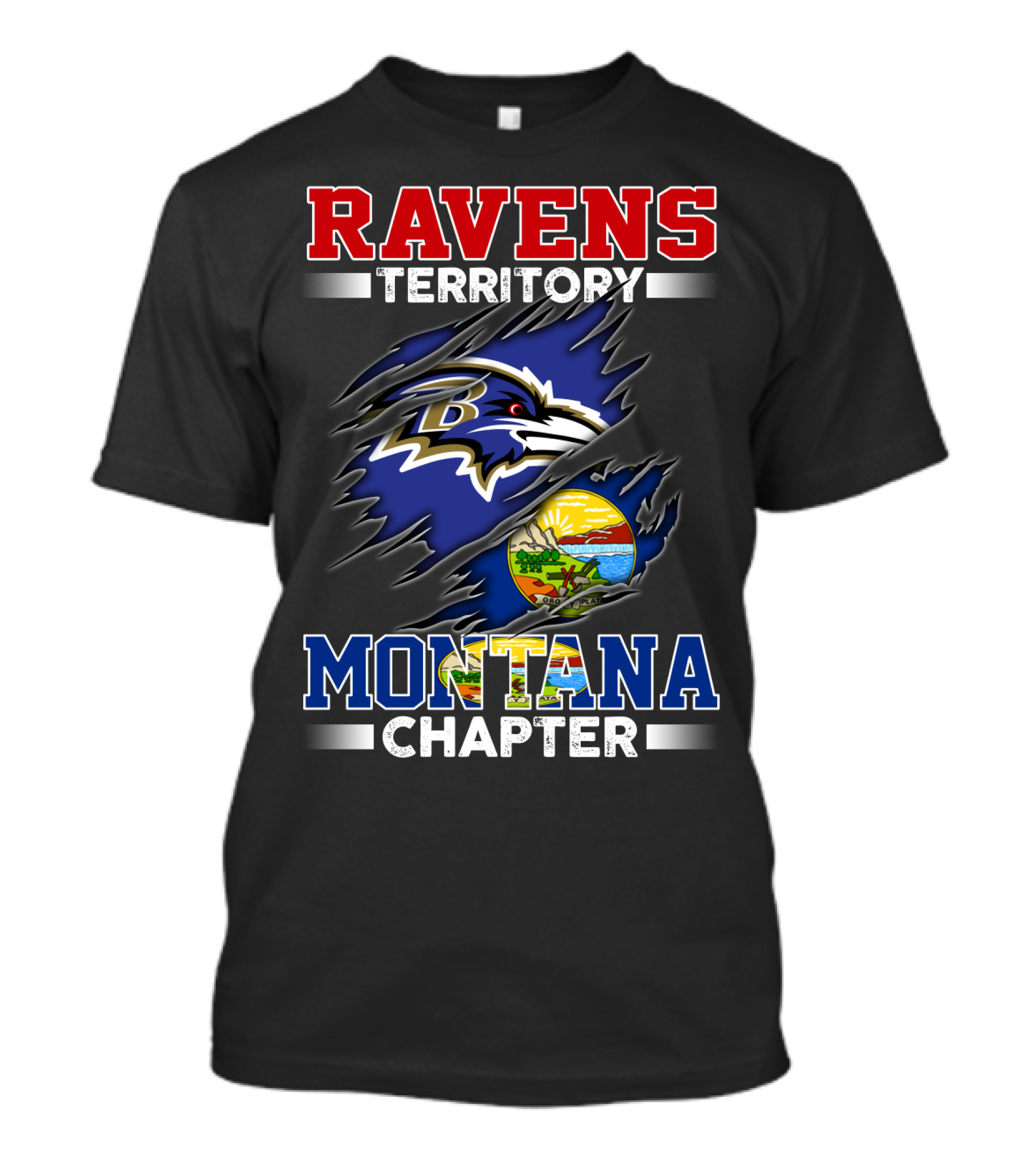 Ravens Territory Montana Chapter Baltimore Ravens Logo And Montana State Seal T-Shirt