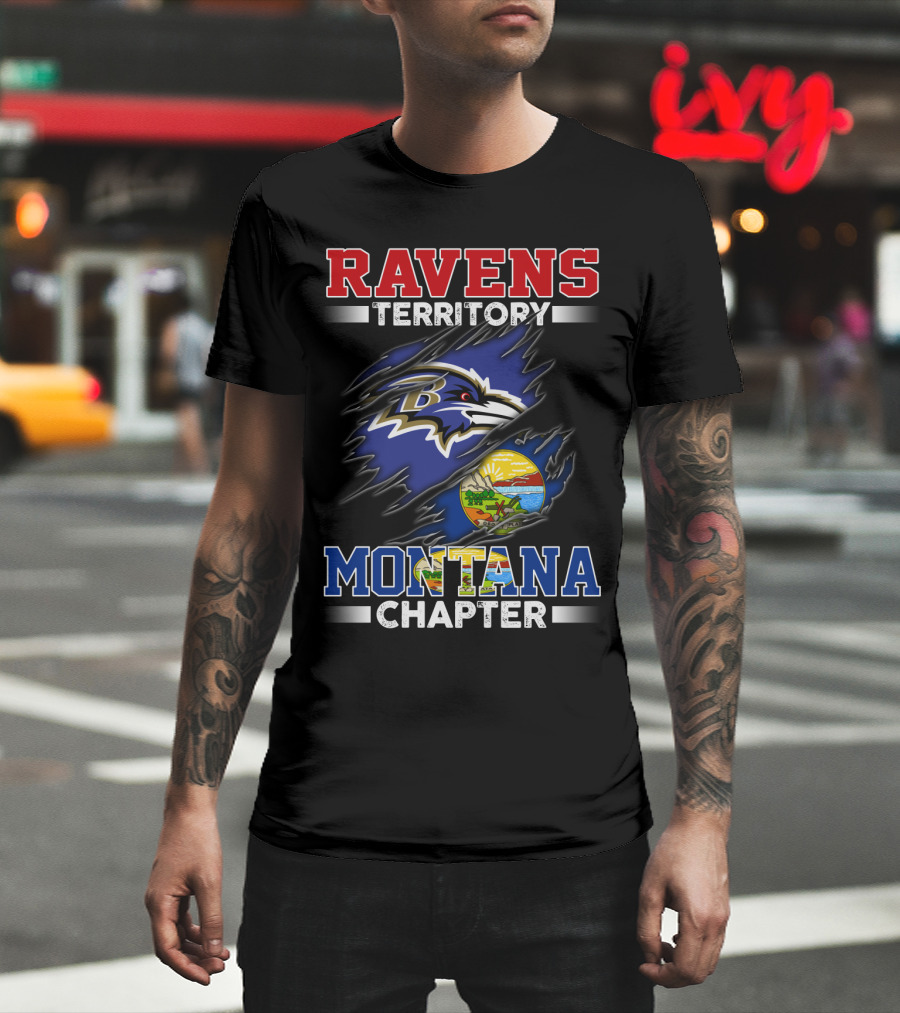 Ravens Territory Montana Chapter Baltimore Ravens Logo And Montana State Seal T-Shirt