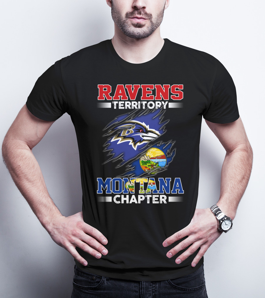 Ravens Territory Montana Chapter Baltimore Ravens Logo And Montana State Seal T-Shirt