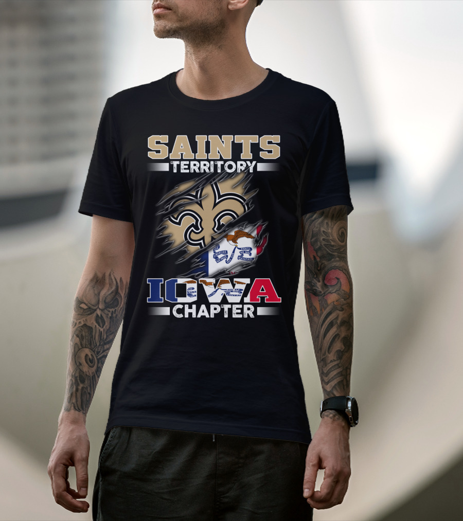 Saints Territory Iowa Chapter With Iowa Flag And Fleur-De-Lis Crest T-Shirt