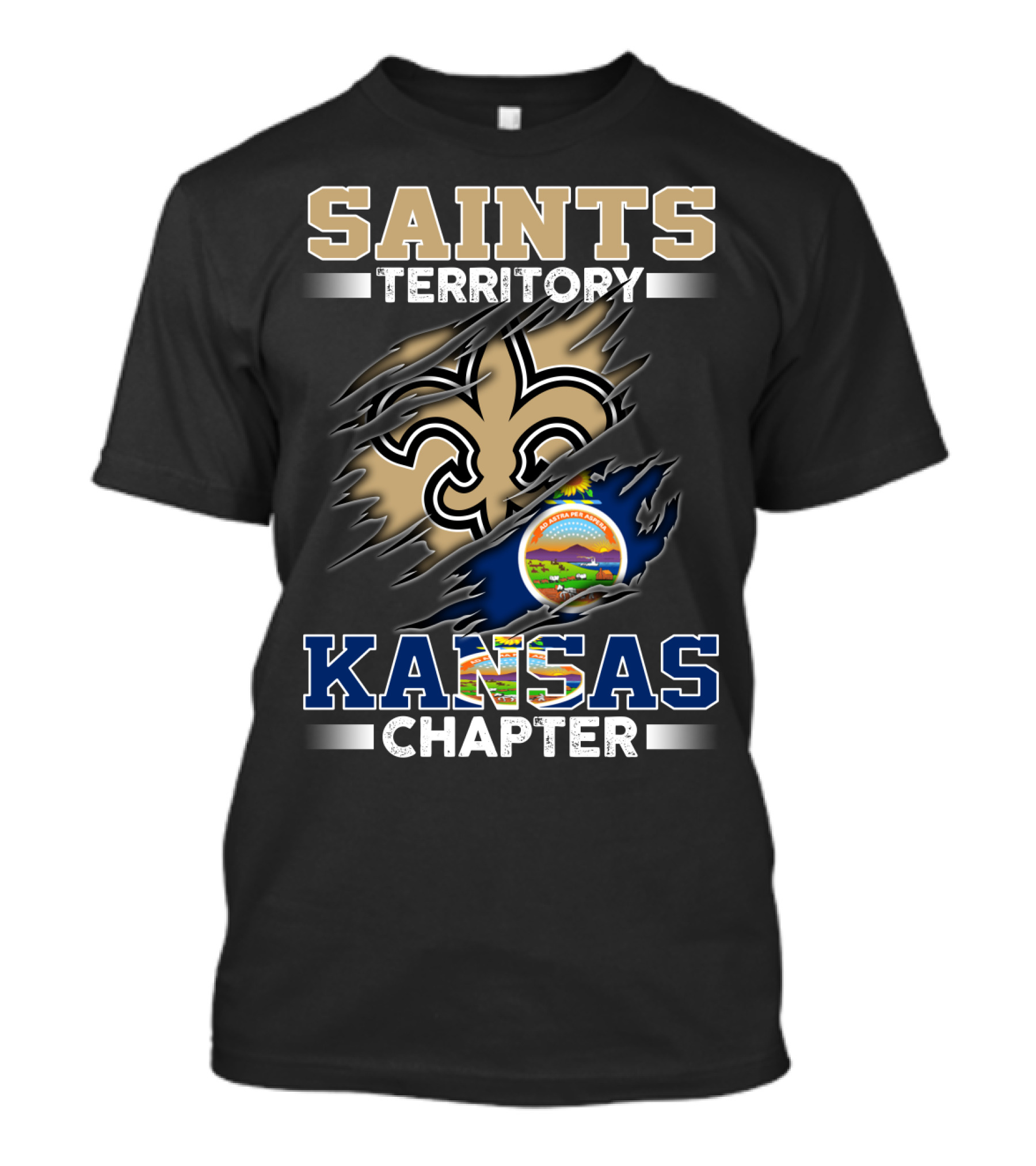 Saints Territory Kansas Chapter Fleur-De-Lis Symbol And Kansas State Seal T-Shirt
