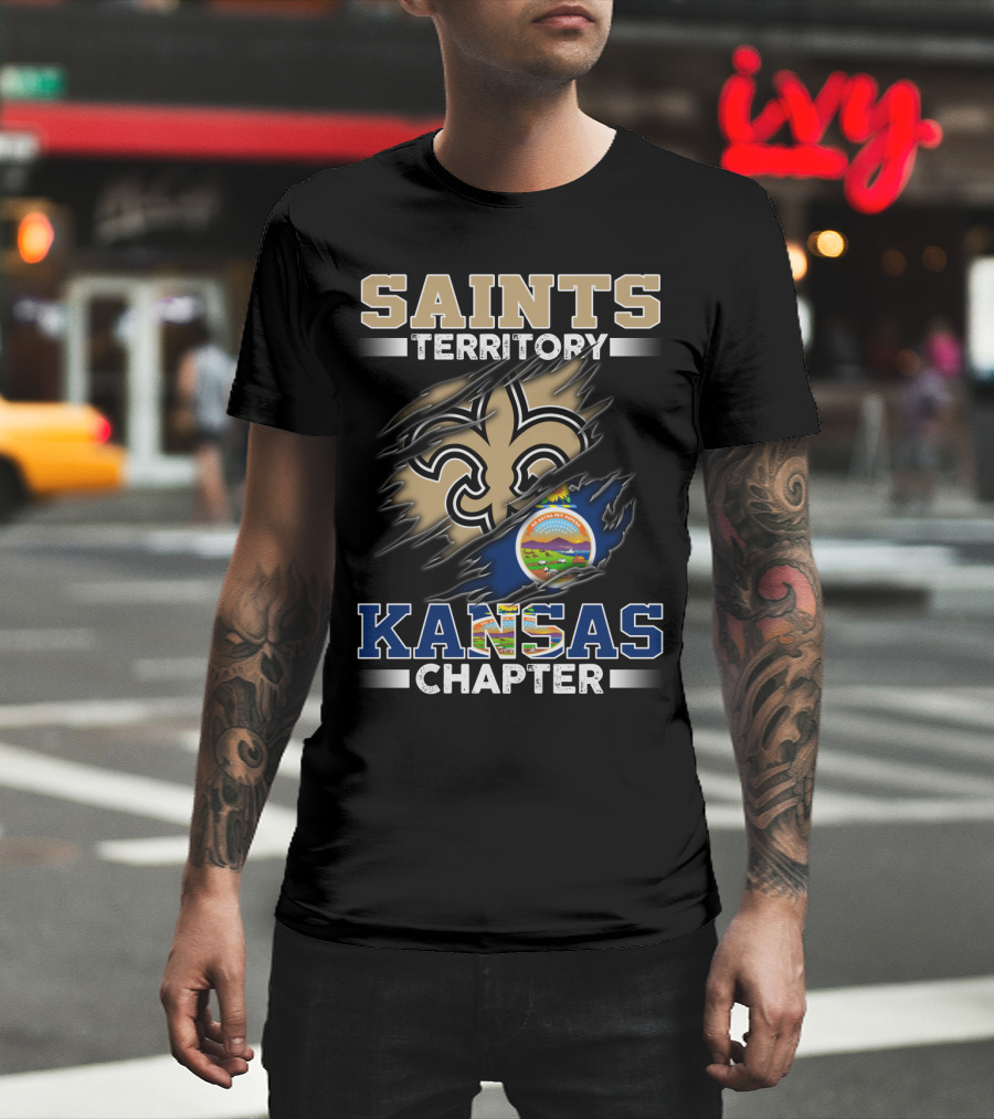 Saints Territory Kansas Chapter Fleur-De-Lis Symbol And Kansas State Seal T-Shirt