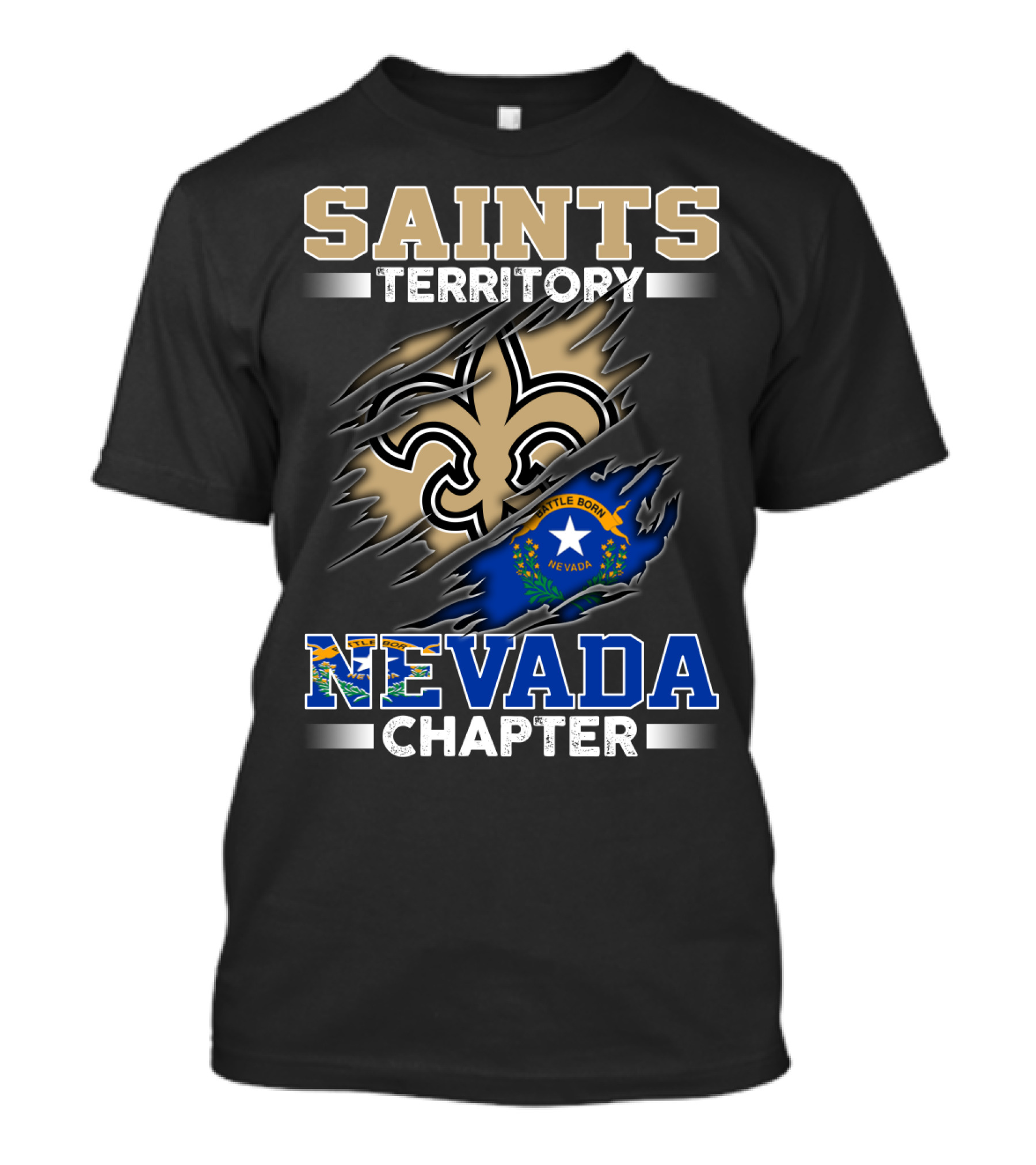 Saints Territory Fleur-De-Lis Nevada Chapter Battle Born Flag T-Shirt