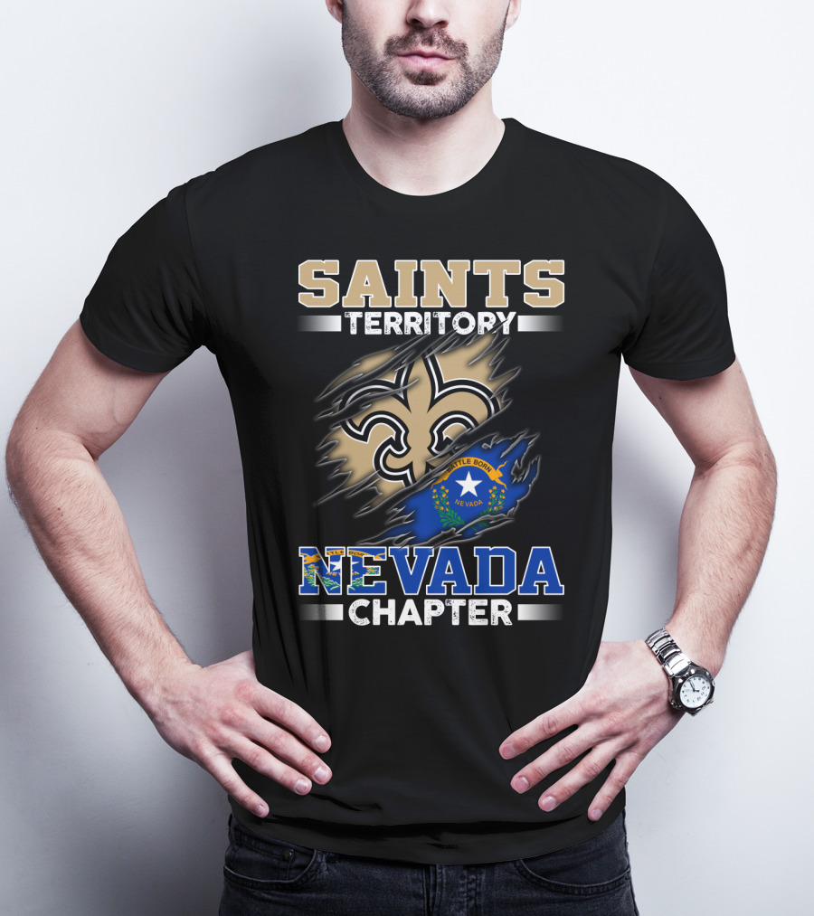 Saints Territory Fleur-De-Lis Nevada Chapter Battle Born Flag T-Shirt