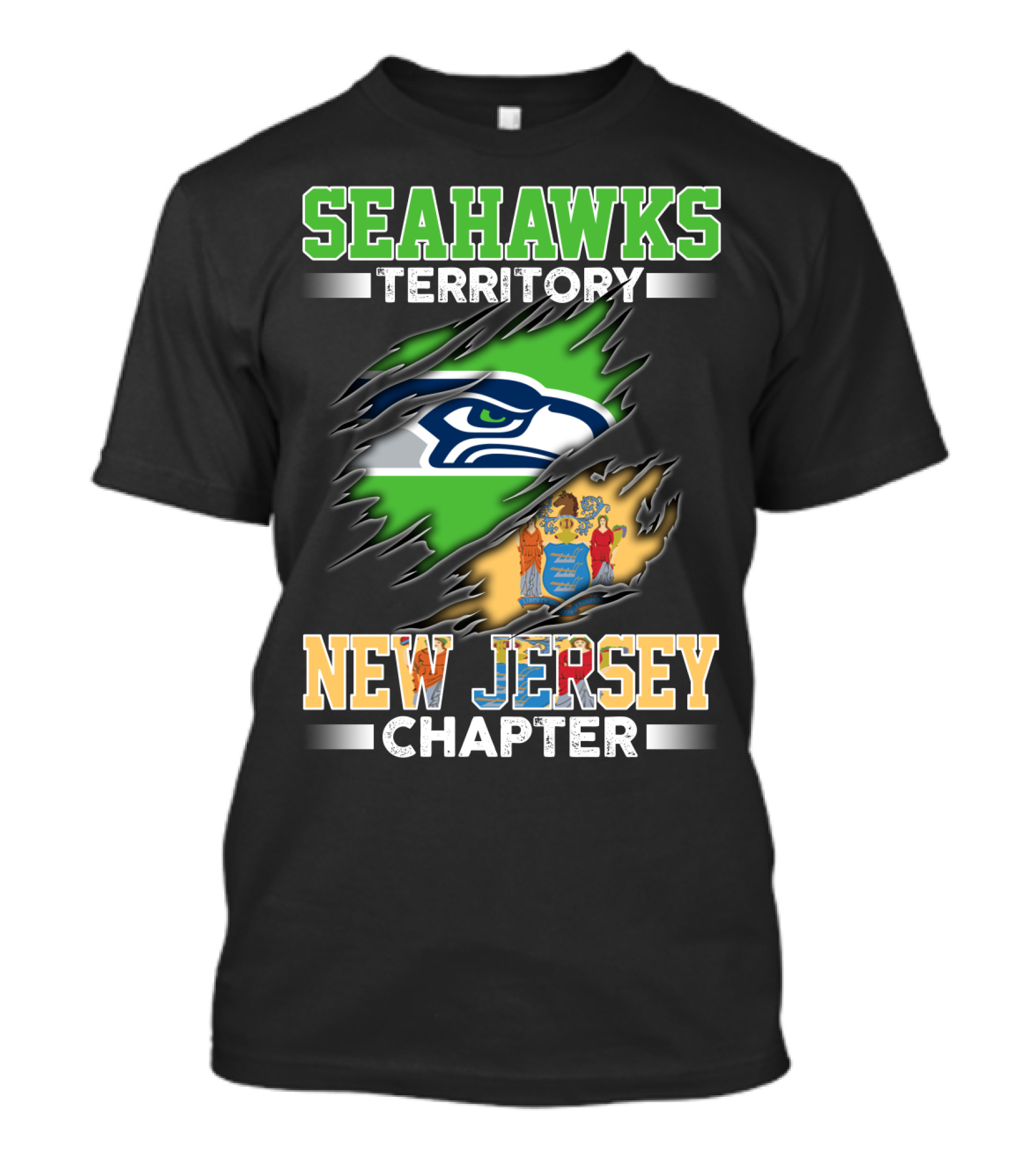 Seahawks Territory New Jersey Chapter Logo With State Flag T-Shirt