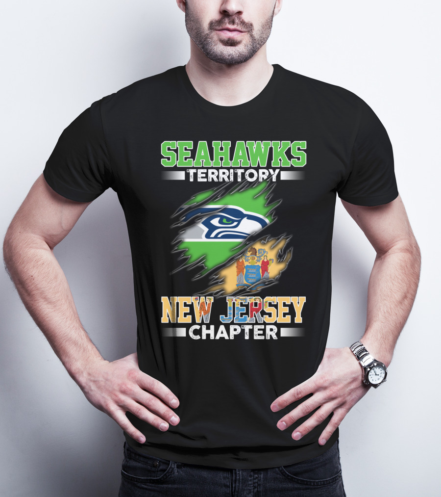 Seahawks Territory New Jersey Chapter Logo With State Flag T-Shirt