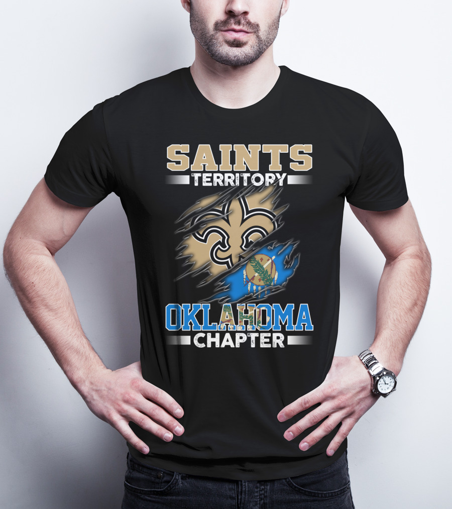 Saints Territory Oklahoma Chapter Fleur-De-Lis State Flag Ripped T-Shirt