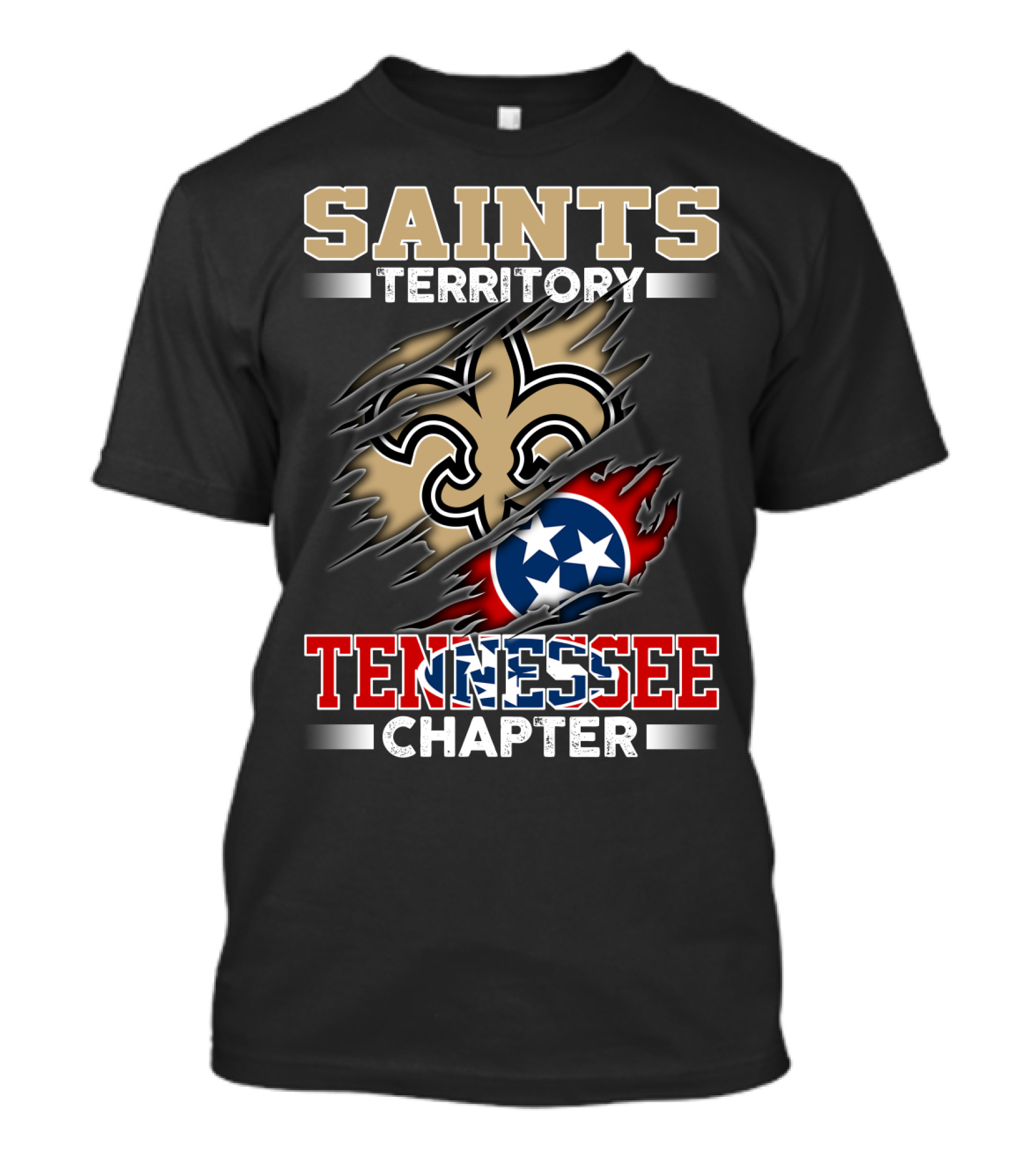 Saints Territory Tennessee Chapter Fleur-De-Lis Logo And Tri-Star Flag T-Shirt