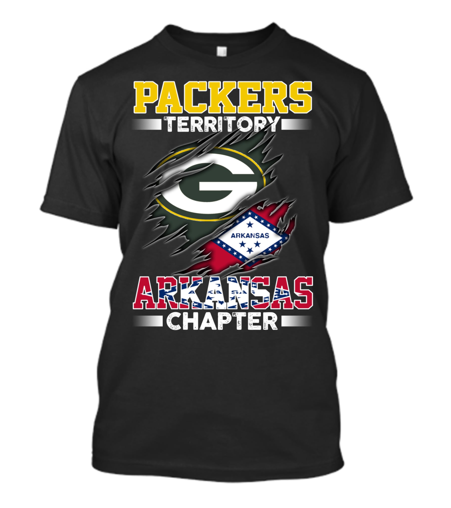 Packers Territory Arkansas Chapter Green Bay Logo Arkansas Flag T-Shirt