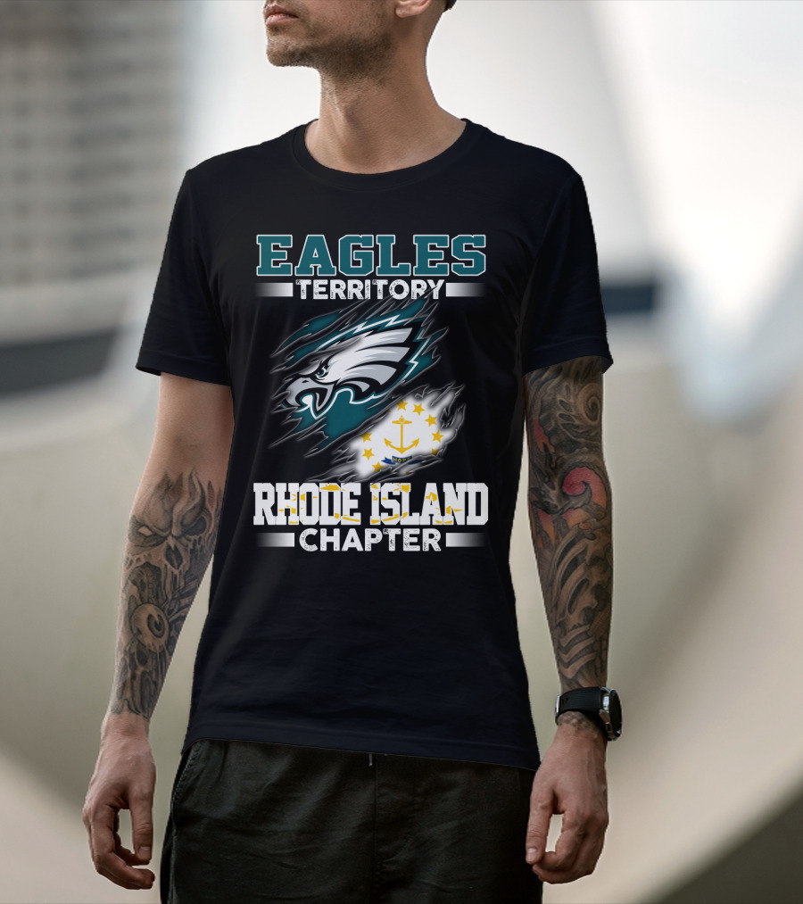 Eagles Territory Rhode Island Chapter Logo With Philadelphia Eagles And Rhode Island State Flag Elements T-Shirt