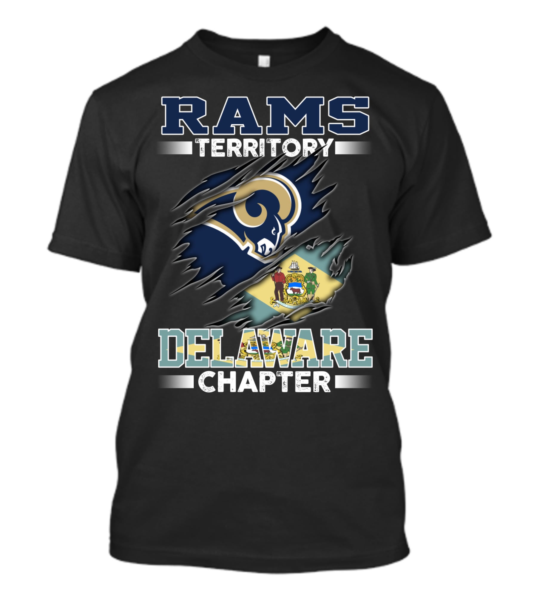 Rams Territory Delaware Chapter Fan Emblem With State Flag And Iconic Team T-Shirt