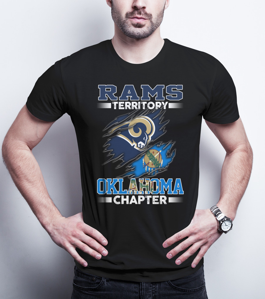 Rams Territory Oklahoma Chapter Blue And Gold Design With Torn State Flag T-Shirt