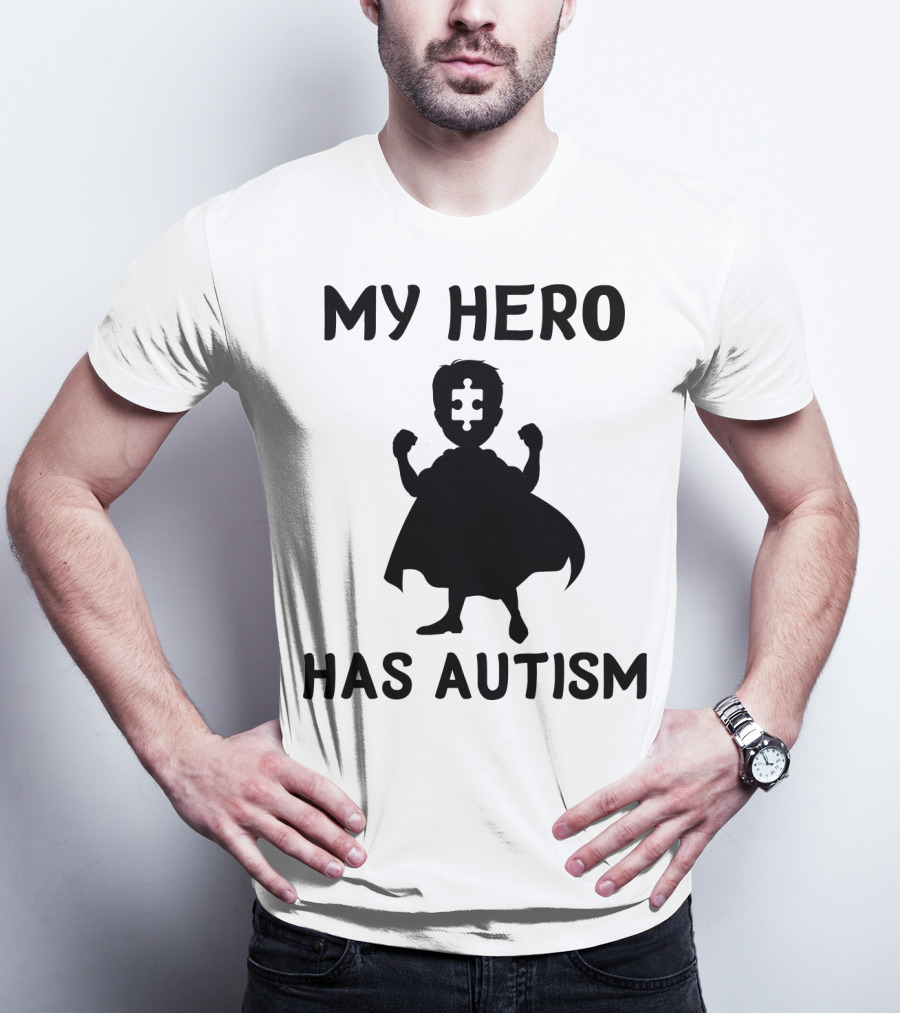 My Hero Has Autism Silhouette With Puzzle Piece Face T-Shirt