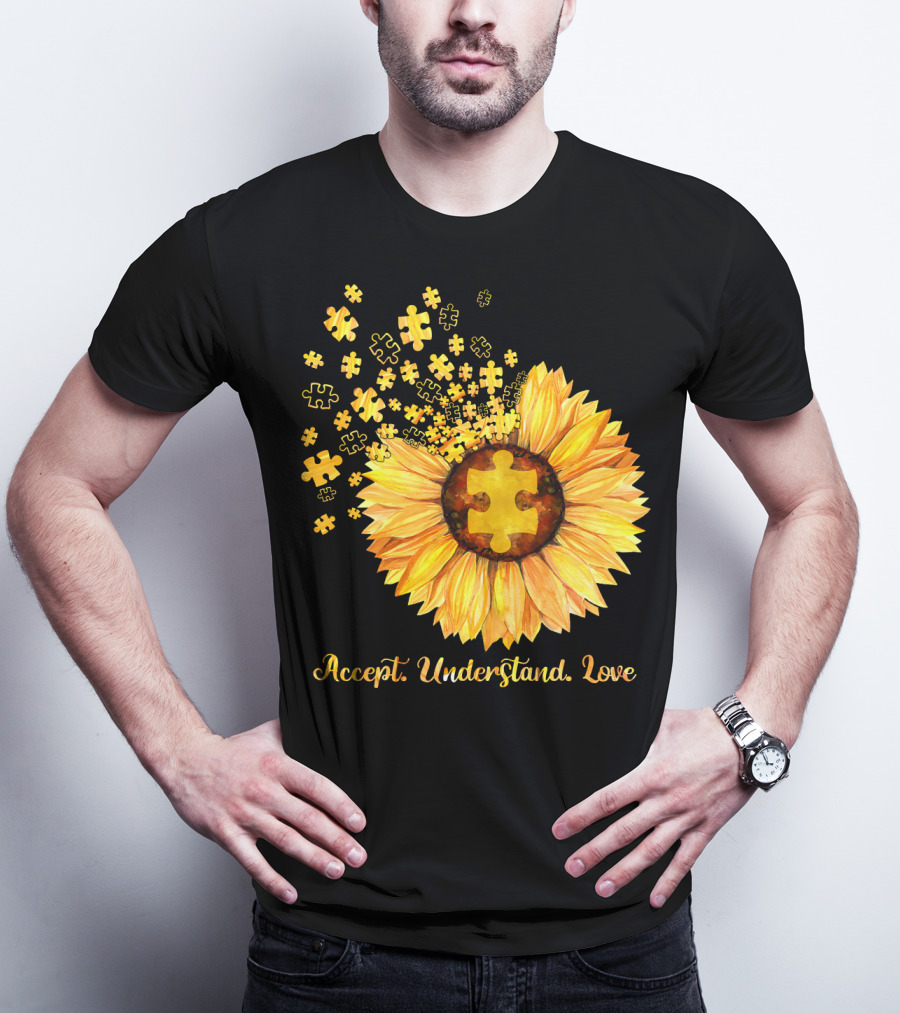 Sunflower Puzzle Pieces Accept Understand Love T-Shirt