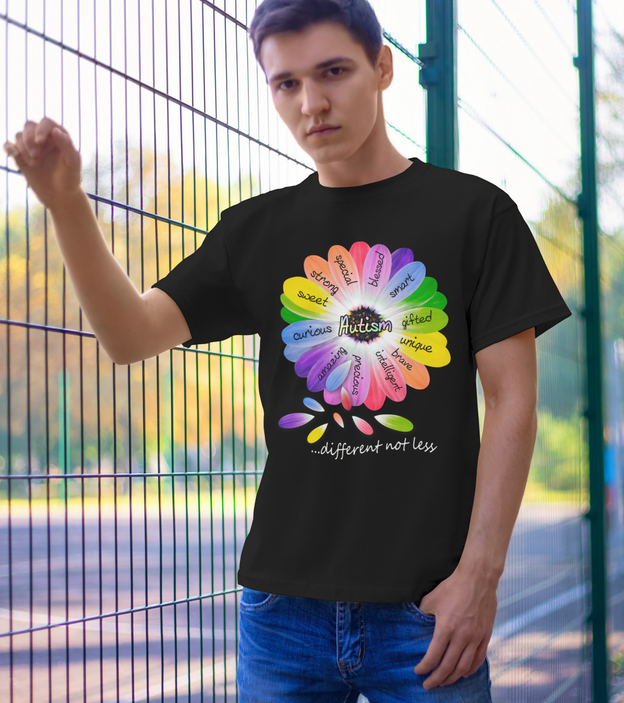 Autism Different Not Less Special Strong Sweet Curious Amazing Precious Blessed Smart Gifted Unique Brave Intelligent T-Shirt