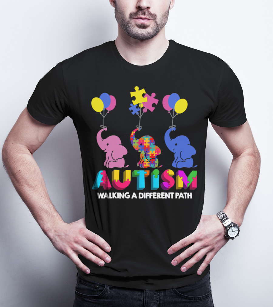 Autism Walking A Different Path Colorful Elephants And Balloons T-Shirt