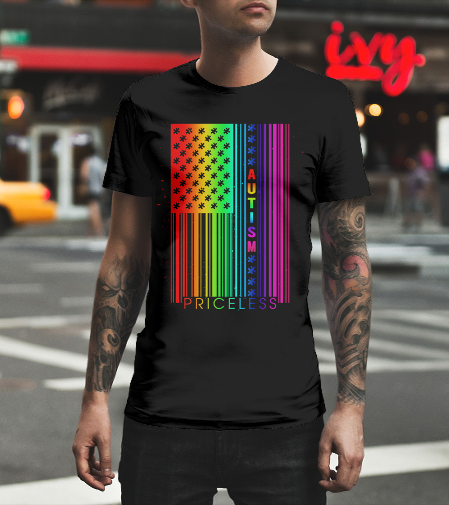 Autism Priceless Rainbow Barcode Flag T-Shirt
