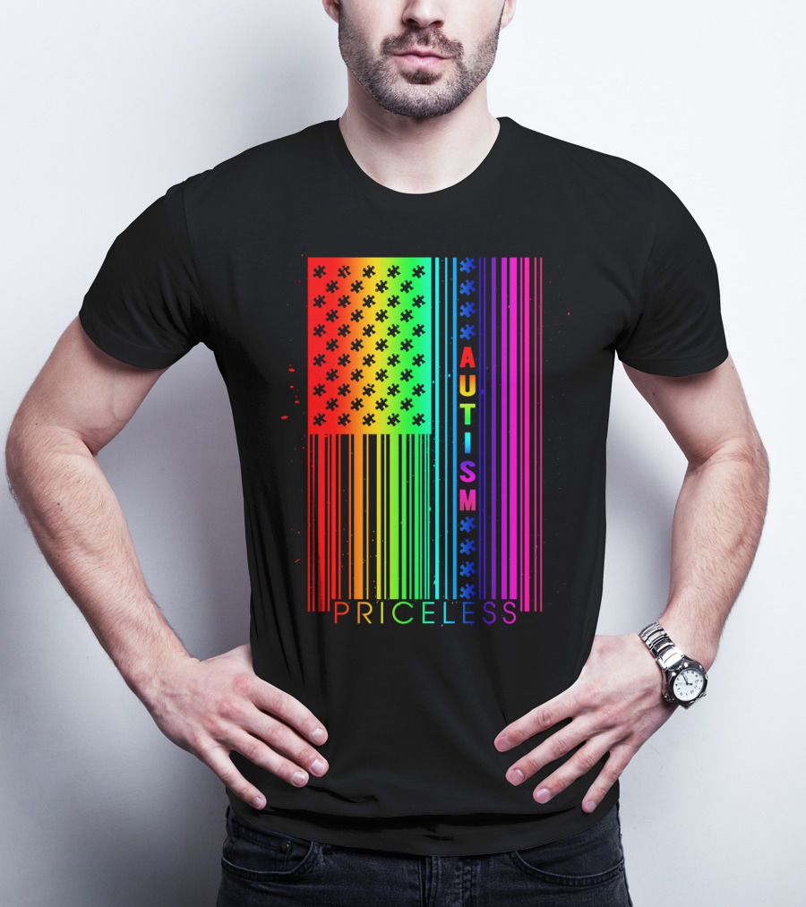 Autism Priceless Rainbow Barcode Flag T-Shirt