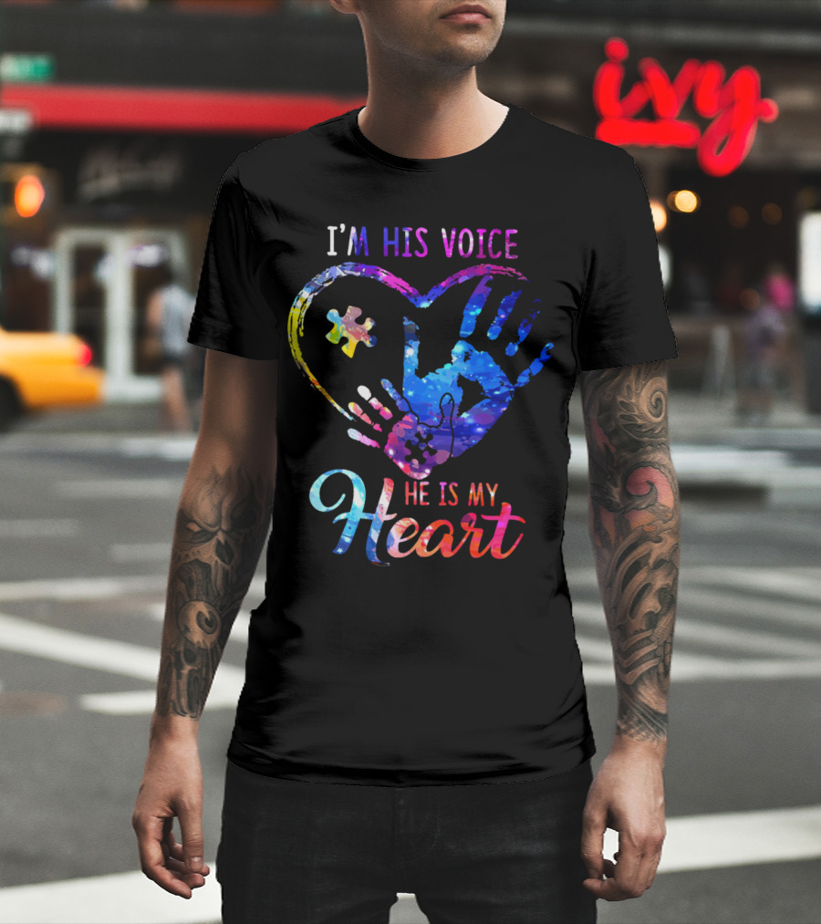 I'm His Voice He Is My Heart Puzzle Heart Hands T-Shirt