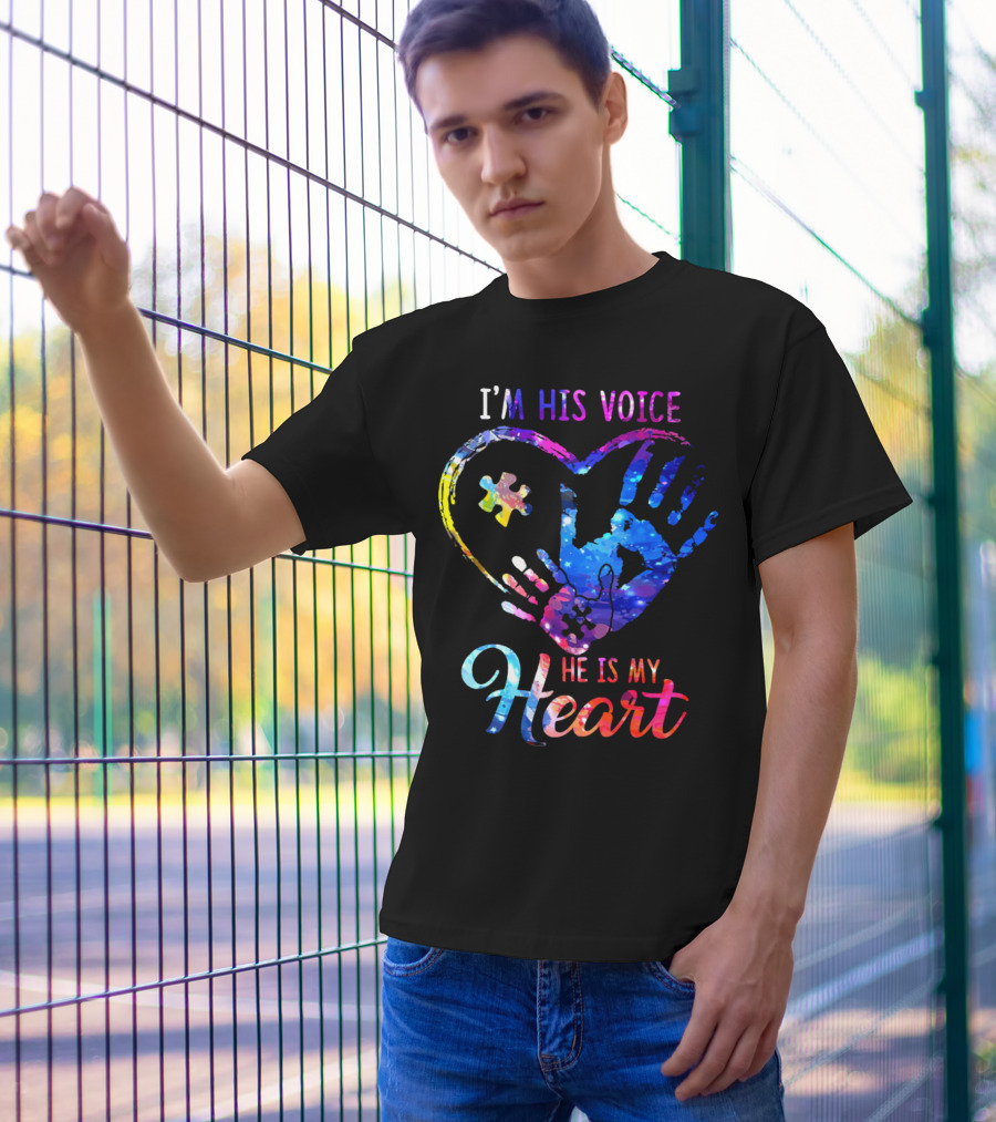 I'm His Voice He Is My Heart Puzzle Heart Hands T-Shirt
