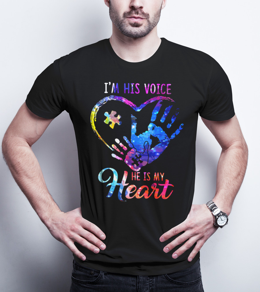 I'm His Voice He Is My Heart Puzzle Heart Hands T-Shirt