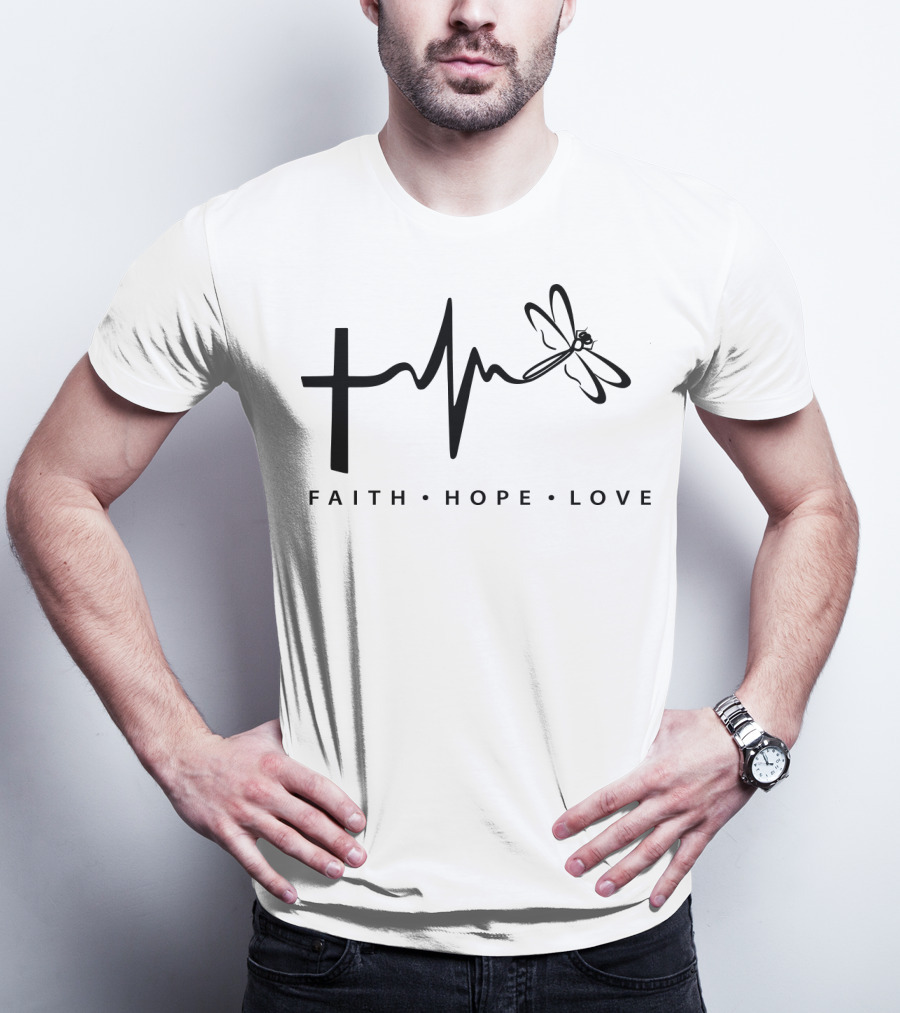 Faith Hope Love Cross Heartbeat Dragonfly T-Shirt