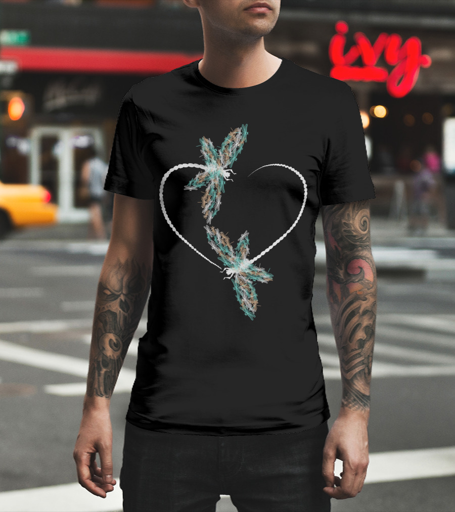 Dragonfly Heart Shape With Two Vibrant Dragonflies T-Shirt