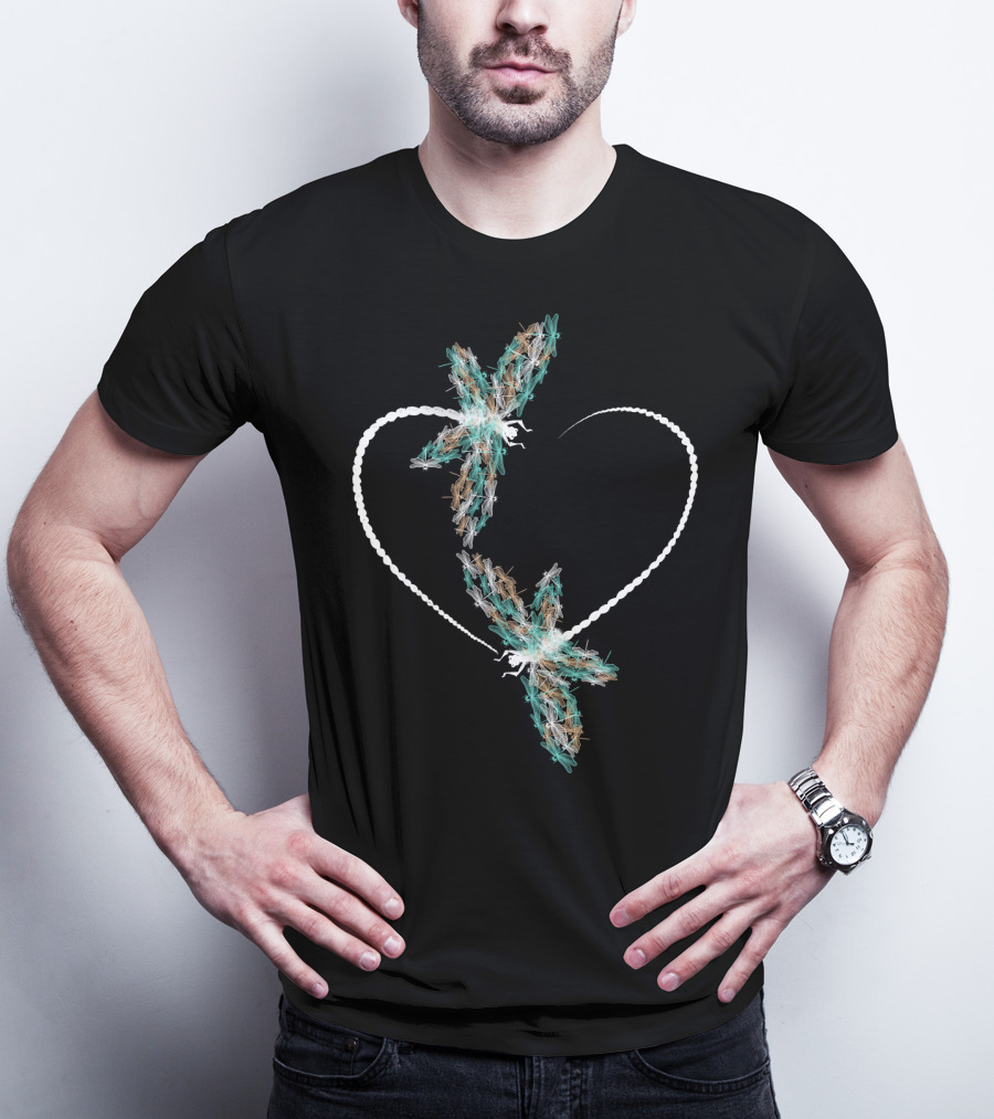 Dragonfly Heart Shape With Two Vibrant Dragonflies T-Shirt