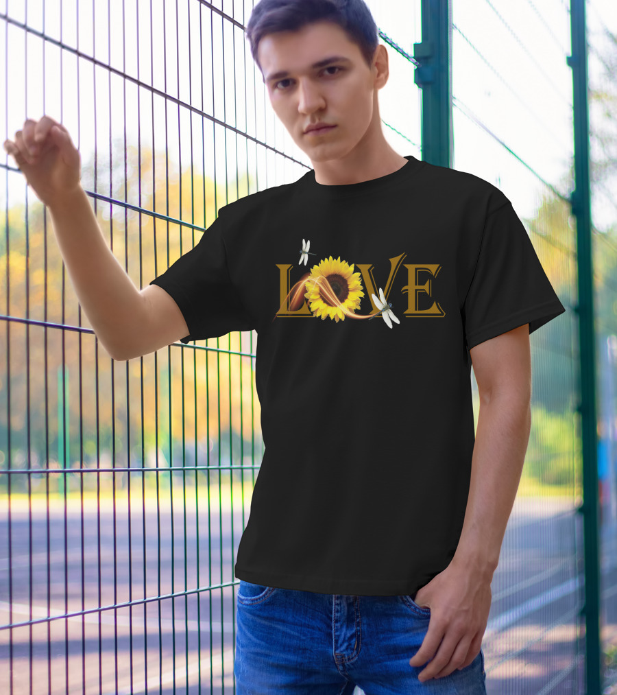 LOVE Sunflower Dragonfly T-Shirt