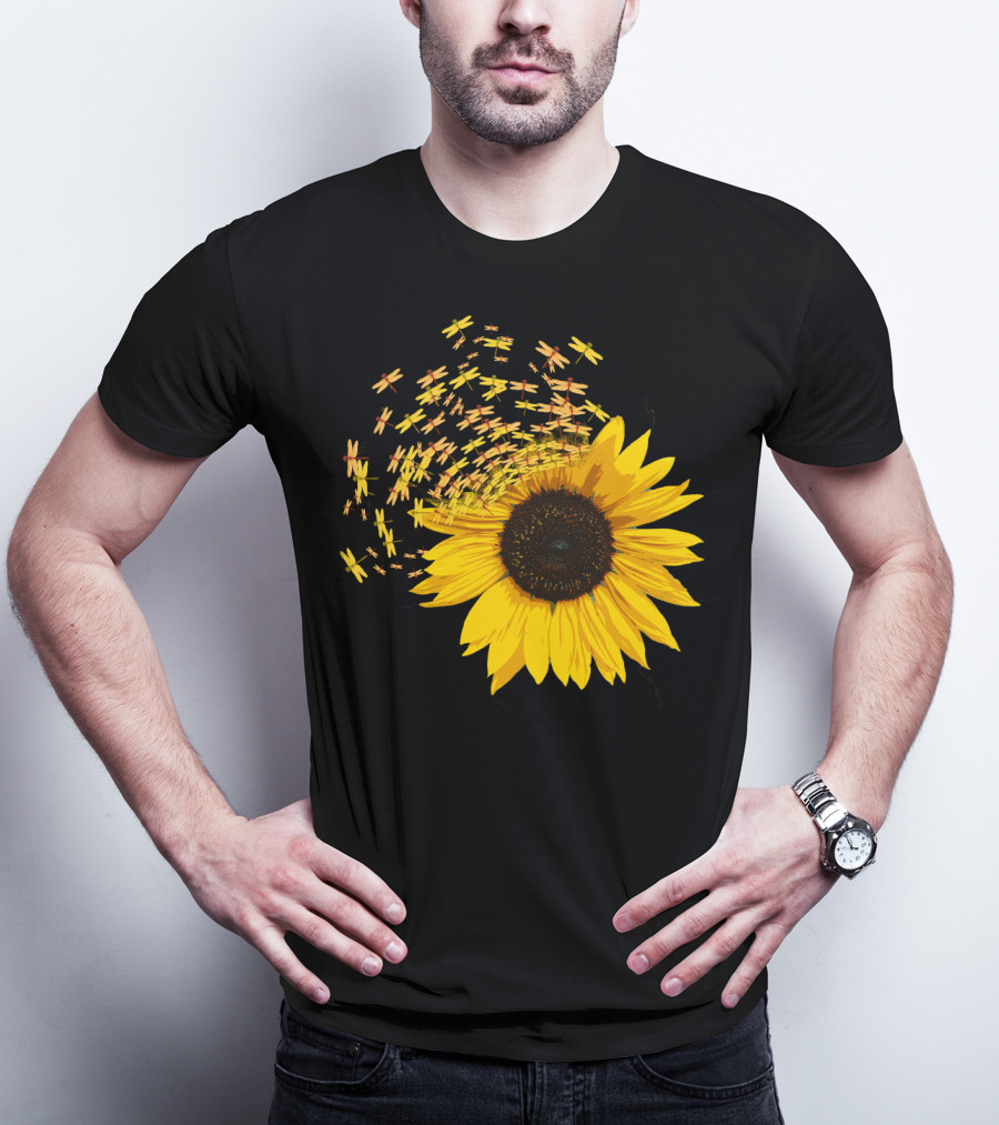 Sunflower Burst With Dragonflies Spiral T-Shirt