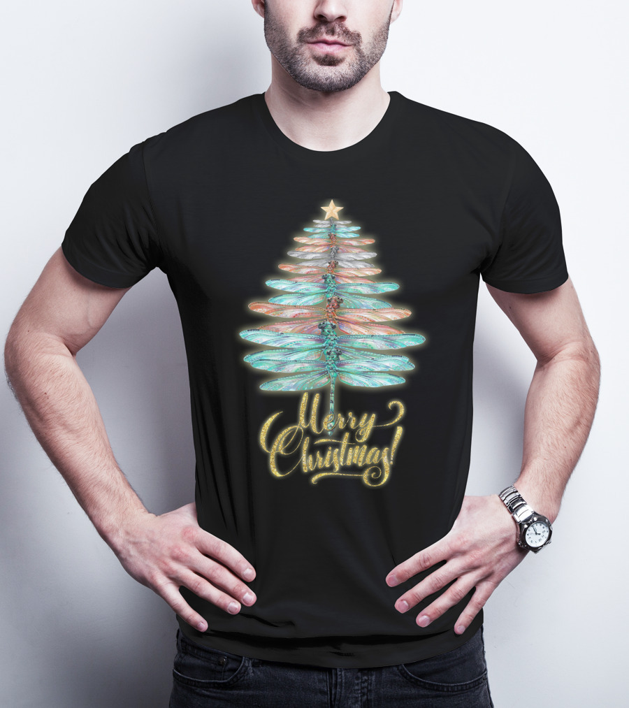 Merry Christmas Dragonfly Tree T-Shirt