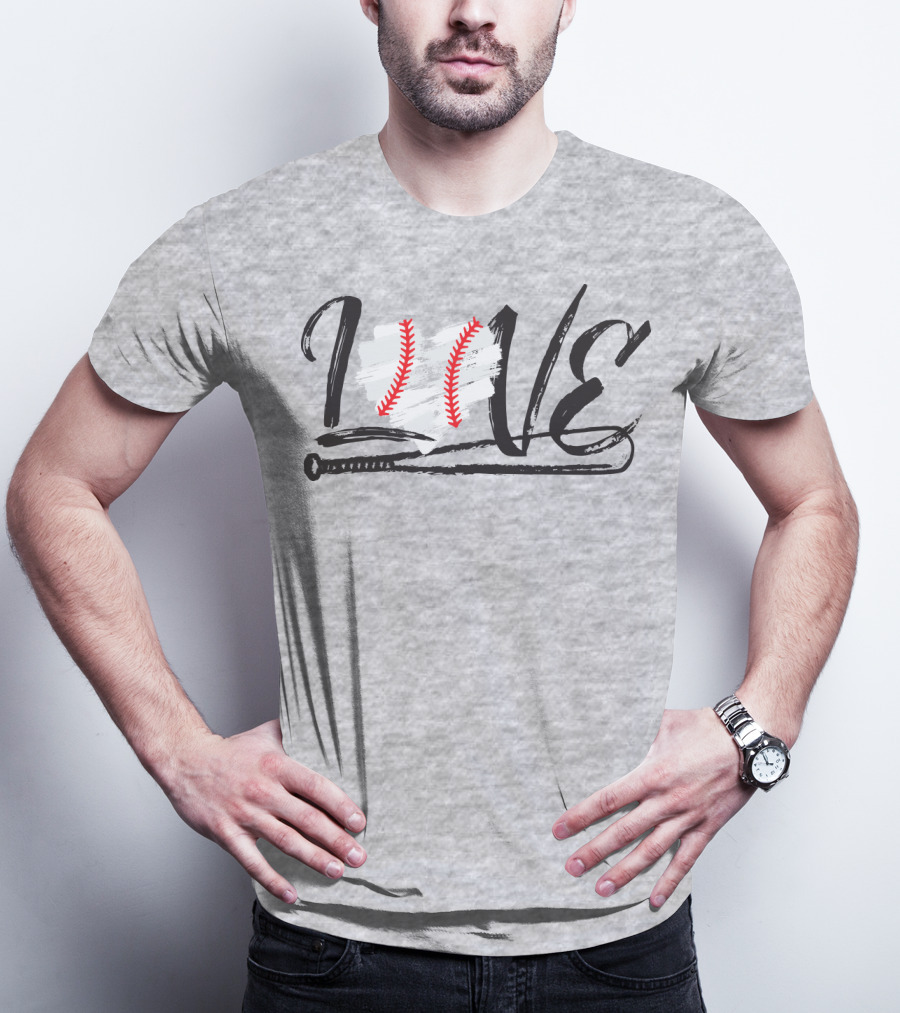 Love Baseball Bat Heart Stitching T-Shirt