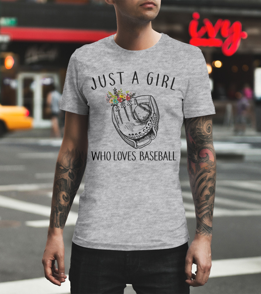 Just A Girl Who Loves Baseball Floral Glove T-Shirt