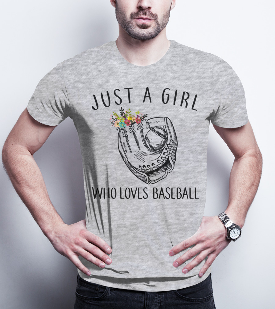 Just A Girl Who Loves Baseball Floral Glove T-Shirt