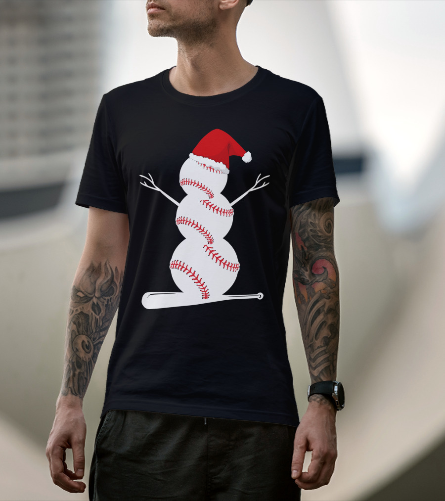 Baseball Snowman Santa Hat Bat Christmas BA01 T-Shirt