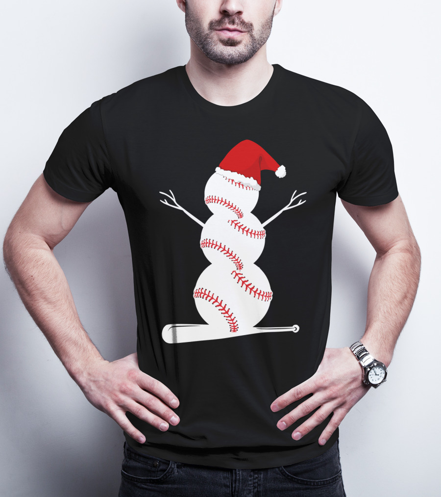 Baseball Snowman Santa Hat Bat Christmas BA01 T-Shirt
