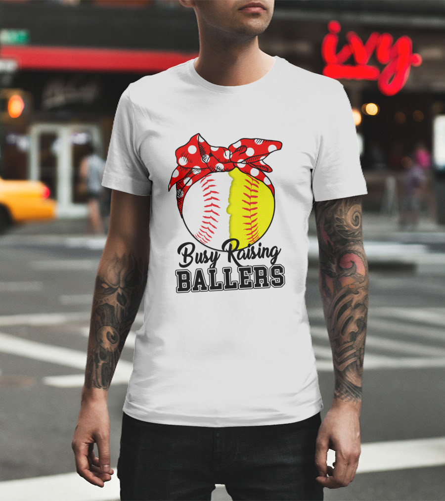 Busy Raising BALLERS Softball Baseball Polka Dot Bandana T-Shirt