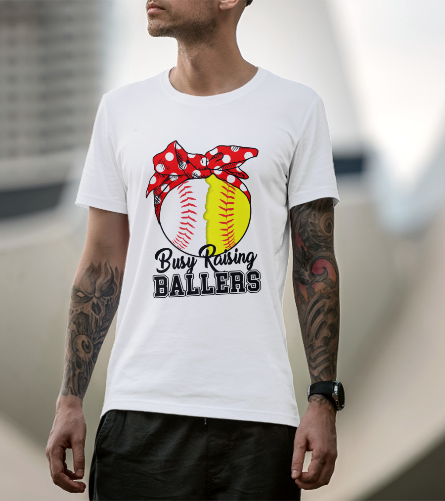 Busy Raising BALLERS Softball Baseball Polka Dot Bandana T-Shirt