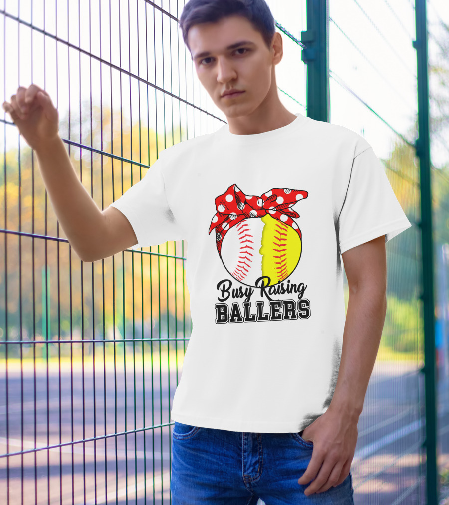 Busy Raising BALLERS Softball Baseball Polka Dot Bandana T-Shirt