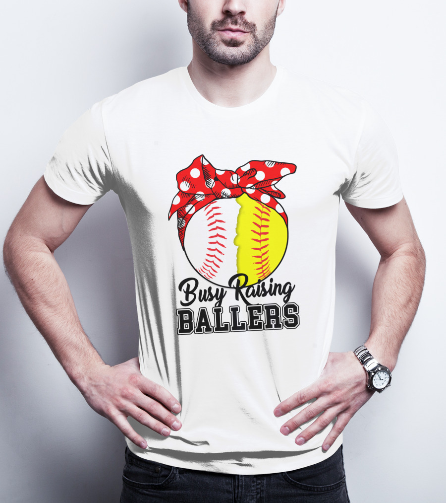 Busy Raising BALLERS Softball Baseball Polka Dot Bandana T-Shirt