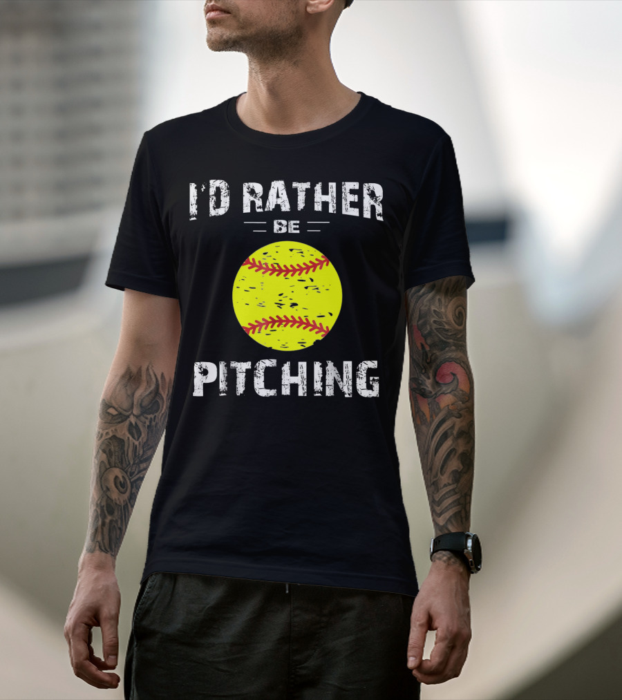 I'd Rather Be Pitching Softball Yellow Ball T-Shirt