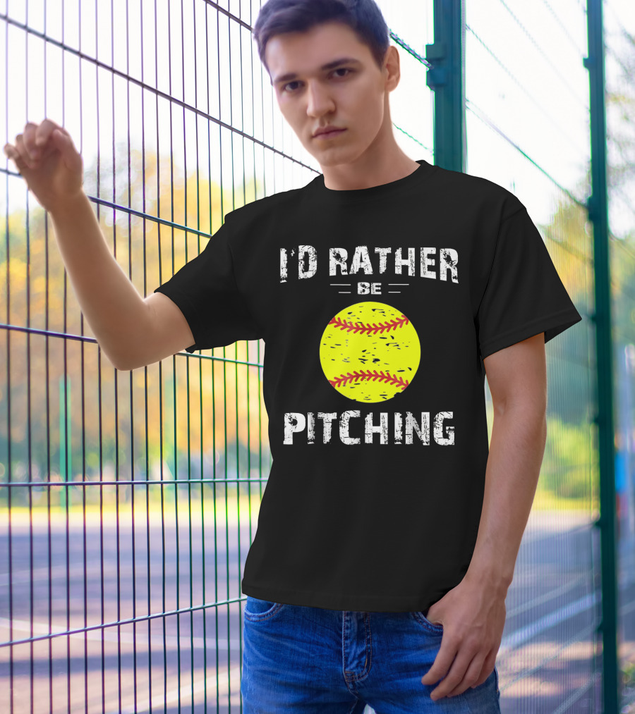 I'd Rather Be Pitching Softball Yellow Ball T-Shirt