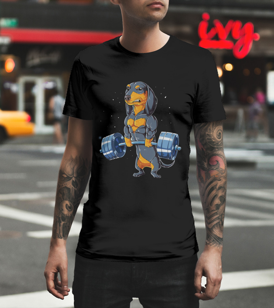 Weight Lifting Dachshund Strong Muscular Bodybuilder Dog T-Shirt
