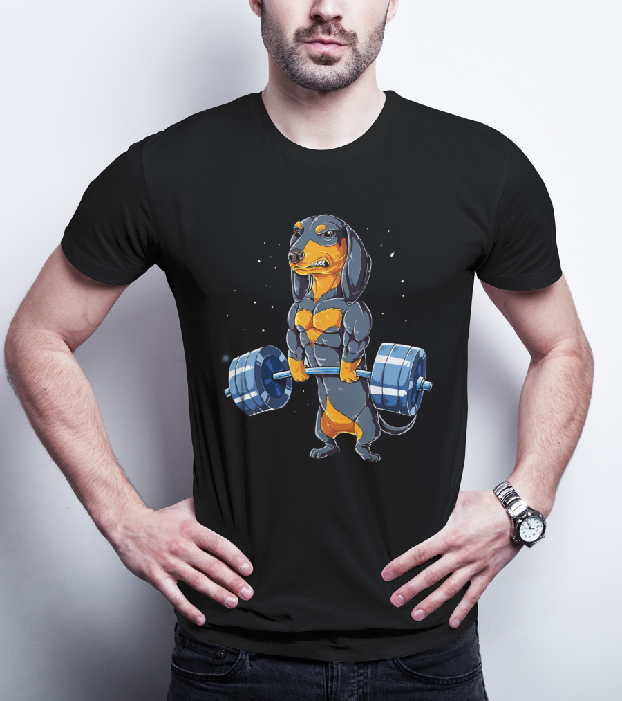 Weight Lifting Dachshund Strong Muscular Bodybuilder Dog T-Shirt