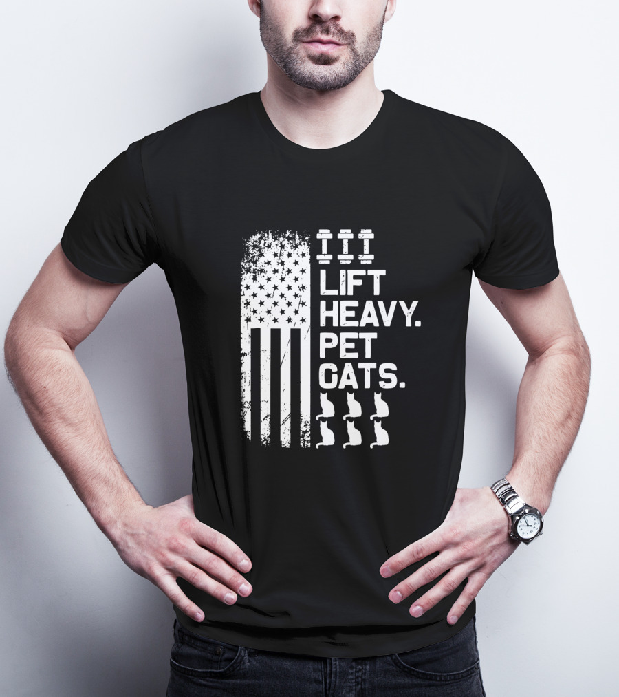 Lift Heavy Pet Cats American Flag Weights Cats T-Shirt