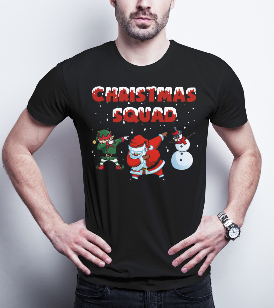 Christmas Squad Santa Elf Snowman Dabbing T-Shirt