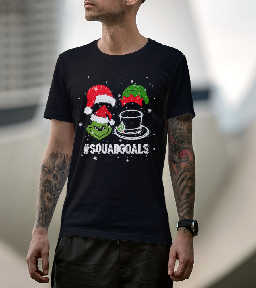 Christmas #SquadGoals Grinch Santa Elf Top Hat Snowflakes T-Shirt