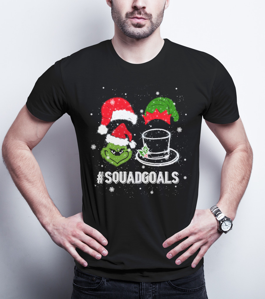 Christmas #SquadGoals Grinch Santa Elf Top Hat Snowflakes T-Shirt