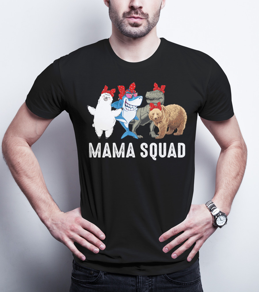 Mama Squad Llama Shark T-Rex Bear Red Bandana T-Shirt